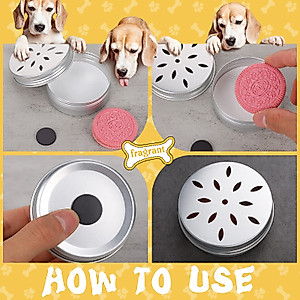 VAIPI 20 Pack Dog Scent Work Tins Dog Nose Training Containers Kit with 50 Magnetic Dots 2 OZ Aluminum Smell Training Box with Hollow Lids Round Refrigerator Deodorant Box with Screw Lid