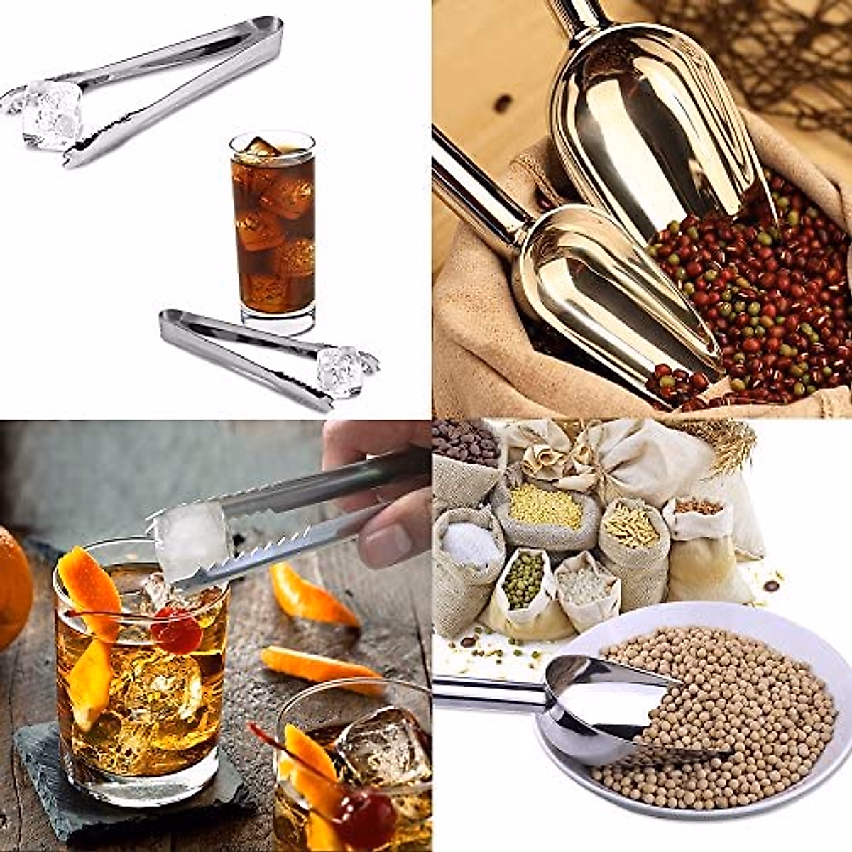 Ice Scoop Tong Set for Pick and Mix, Metal Ice Scooper Sweet Scoop Tongs Multipurpose Serving Food Scoops for Supermarket Kitchen Wedding Party Bar