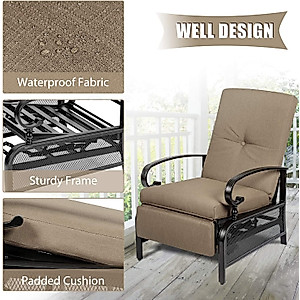Betterland Outdoor Lounge Chair Set of 2 Metal Adjustable Patio Recliner Chair with Strong Extendable Frame and Thickened Removable Cushions, Beige