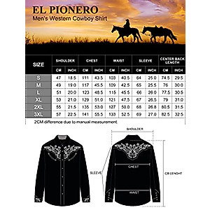 EL PIONERO Men's Western Shirt Long Sleeve Embroidered Cowboy Casual Snap Button Shirt Black-Yellow