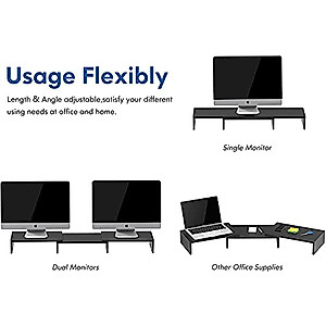 FITUEYES Dual Monitor Stand - Adjustable Wood Riser | 2 Monitors