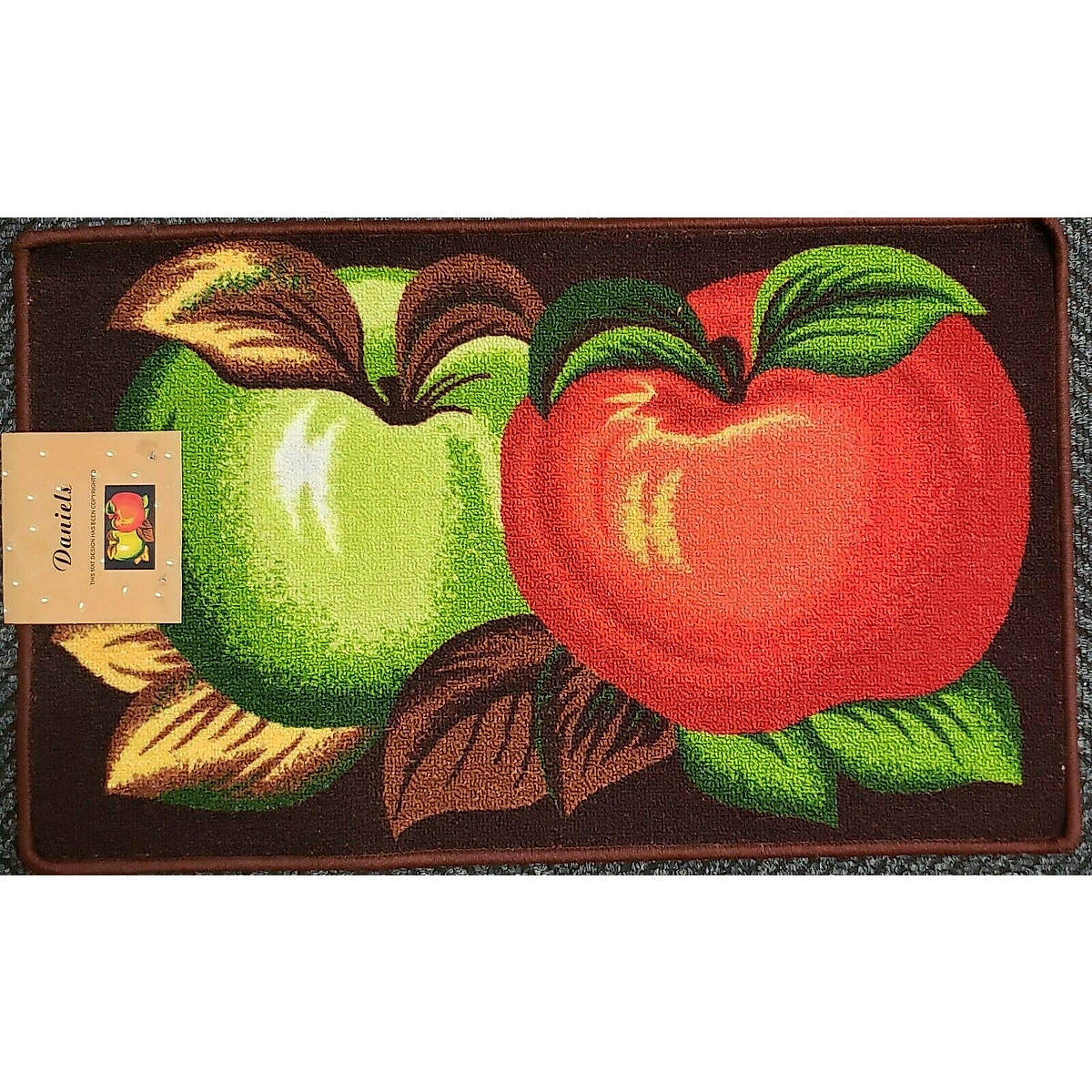 THE RAISE Kitchen Rug, Kitchen Mat, Printed Kitchen Rug (nonskid Back) (18" x 30") 2 Apples, Green & RED