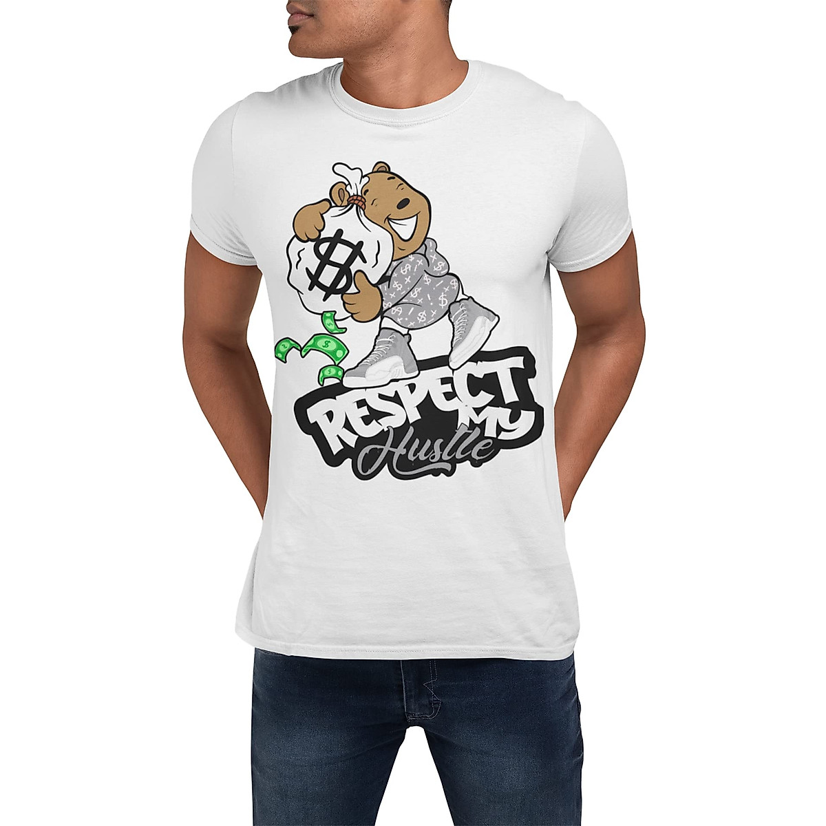 Jordan 12 Stealth Men's T Shirt to Match Respect My Hustle, Shirt to Match Jordan 12 Stealth Gift Jordan 12s Tee White