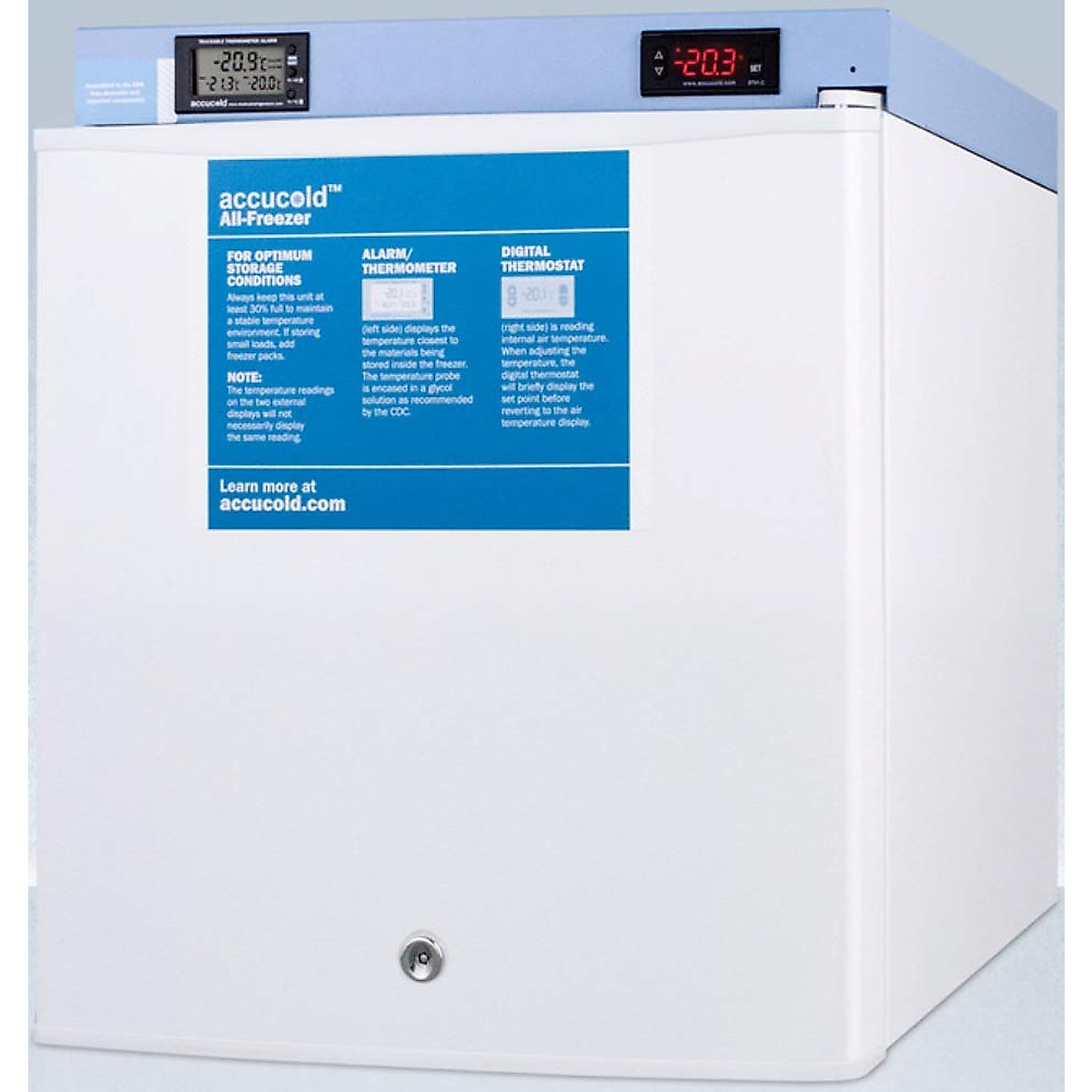 Summit Appliance Summit FS24LMED2 Accucold MED2 19 Inch Wide 1.4 Cu. Ft. Free Standing Medical Freezer with Digital Display and Door Lock