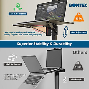 Mobile TV Cart for 23-60 Inch LED LCD Flat Curved Panel Screens TVs, Rolling TV Stand with Wheels Holds Up to 55lbs, Height Adjustable Portable Floor Stand with Media Shelf Tray, Max VESA 400x400mm
