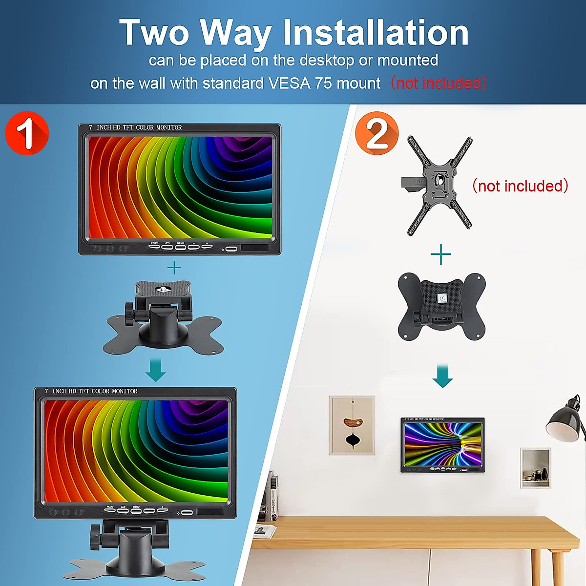 Yasoca 7 inch Portable Small HDMI Monitor HD 1080P VGA Monitor,Small LCD HDMI Monitor Mini Screen 1024x600,HDMI/VGA/AV Input Mini Monitor,with Speakers