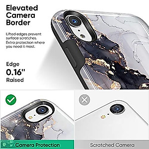 Dutyway for iPhone XR Marble Case, Cute Gold Glitter Phone Cases for iPhone 10xr, Heavy Duty Rugged Bumper Shockproof Protective Soft Rubber Hard PC Cover for Women Men (Black)