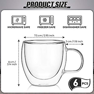 Patelai 5 oz Double Wall Insulated Mugs Espresso Cups Clear Coffee Mugs Insulated Glass Beverage Mugs with Handle for Tea, Milk, Coffee, Beverage, Oats, Cappuccinos, Yogurt (6)