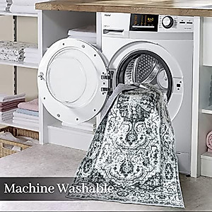 Fashionwu Vintage Area Rug Waterproof Heavy-Duty Rug Non-Slip Stain Resistant Carpet Non-Shedding Persian Distressed Boho Area Rug for Living Room Bedroom Kitchen, 8' x 10' Grey