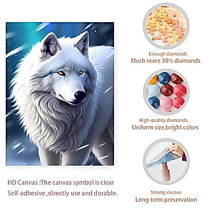 Eleploi Snow Falls White Wolf Diamond Painting Kits DIY 5D Crystal Full Round Diamond Painting, Handmade Art for Living Room Home Wall Decor Birthday Gift 12x16 Inch