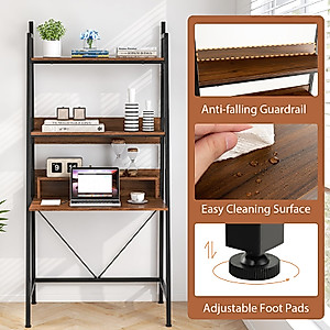 Tangkula 3-Tier Ladder Computer Desk, 71 Inch Modern Writing Desk with Storage Shelves, PC Laptop Workstation, Ladder Bookcase Stand Shelf with Metal Frame, Study Shelf Desk for Home Office (Brown)