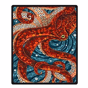 BEEBEE Printing red Octopus Velvet Plush Throw Blanket Bed Blankets Super Soft and Cozy Fleece Feeling Blanket for Travelling 58" x80”
