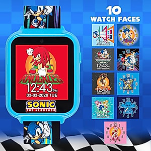 Accutime Kids SEGA Sonic The Hedgehog Blue Educational Touchscreen Smart Watch Toy for Boys, Girls, Toddlers - Selfie Cam, Learning Games, Alarm, Calculator, Pedometer (Model: SNC4141AZ)