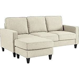 Serta Harmon Square Arm Reversible Sectional Sofa Living Room, Modern L-Shaped 3 Seat Fabric Couch, Cream