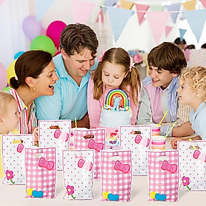 50Pcs Cute Cartoon Pink Cat Party Favor Bag Candy Treat Bags Print Bow Tie Flower Patterns with Handles Plastic Snack Gifts Bags for Boys Girls Kids Birthday Baby Shower Holiday Party Favor Supplies