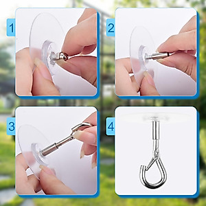 12 Pcs Self Adhesive Ceiling Hooks No Drilling Ceiling Hooks Stainless Steel Eye Hooks for Hanging Small Plants Wind Chimes, Secure/Enclosed Design, Easy to Open