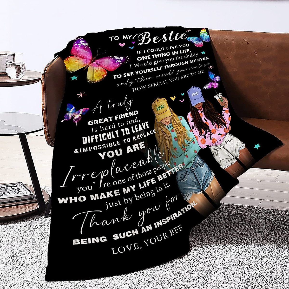 SHUIHAN to My Bestie Blanket, Ultra-Soft Fuzzy Fleece Throw Blanket, Friendship for Women, Teen Girls, Besties, Sister, Birthday Gift Blankets, 51''x59''