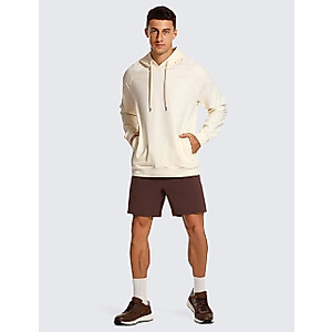 CRZ YOGA Hoodies for Men French Terry Hooded Sweatshirts Workout Athletic Casual Pullover Tops with Pocket White Apricot Medium
