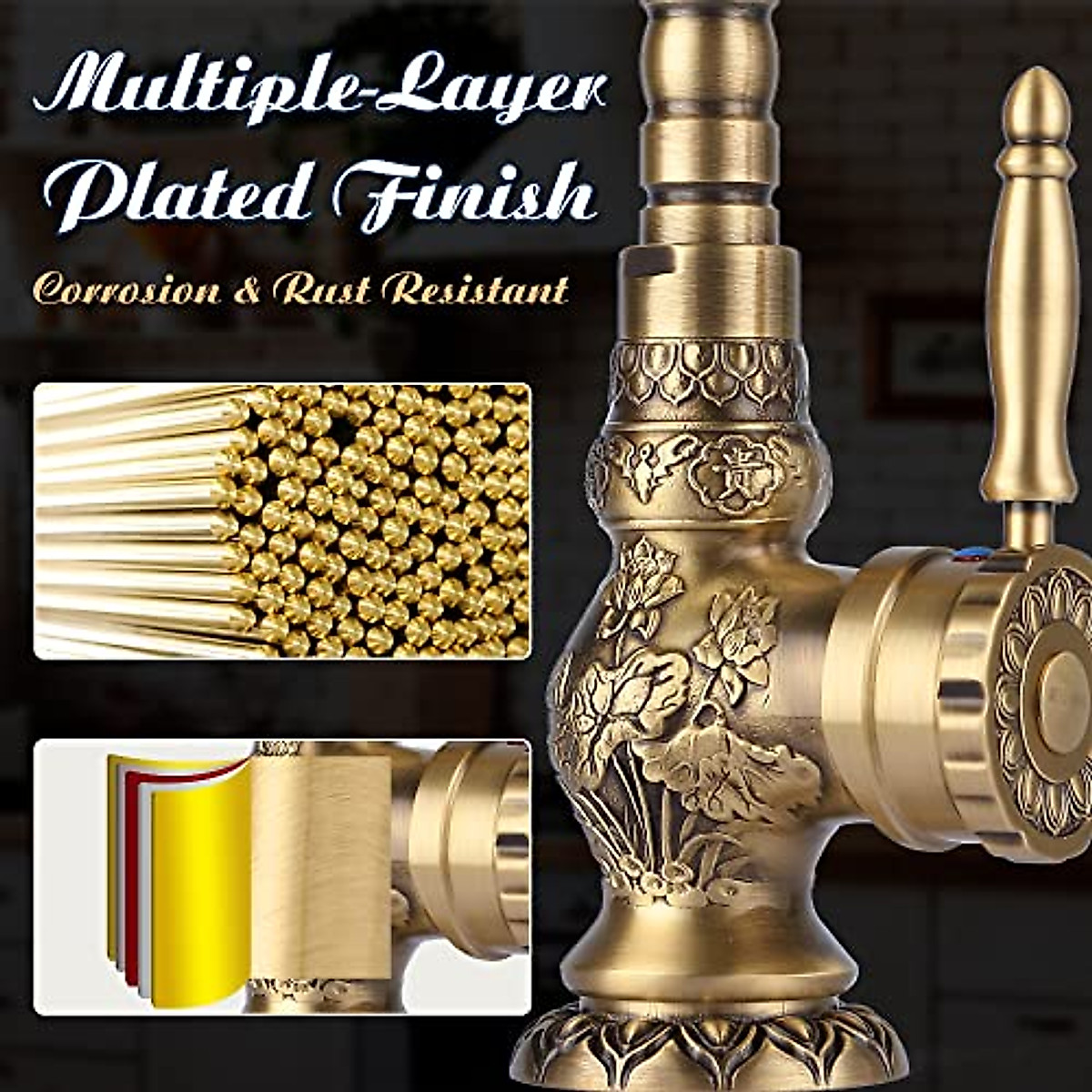 WEIJIANKANG Brass Kitchen Faucet Antique Single Handle Bathroom Faucet, Mixer Tap Bronze Multifunctional Faucet, 360 Degree Swivel Spout Bathroom Sink Faucet, Universal Splash Filter Lavatory Faucet