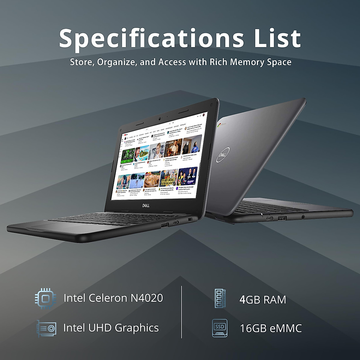 Dell Chromebook 11 3100 Rugged Chromebook, 11.6" HD Anti-Glare Screen, Intel Celeron N4020, 4GB LPDDR4 RAM, 16GB eMMC Storage, Spill-Resistant Keyboard, HD Webcam, WiFi 5, Black, Chrome OS