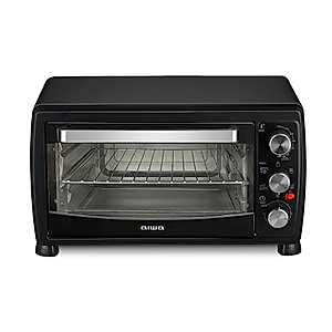 Aiwa 1400W Toaster Oven 6 Slice with Baking Tray, Air Fry Bake Toast Cook and Broil, Temperature Control, 60 Minute Timer Knob, Automatic Shutoff, Crispier Mesh Baking Tray and Crumb Tray Included