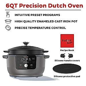 Instant Electric Round Dutch Oven, 6-Quart 1500W, From the Makers of Instant Pot, 5-in-1: Braise, Slow Cook, Sear/Sauté, Cooking Pan, Food Warmer, Enameled Cast Iron, Included Recipe Book, Black