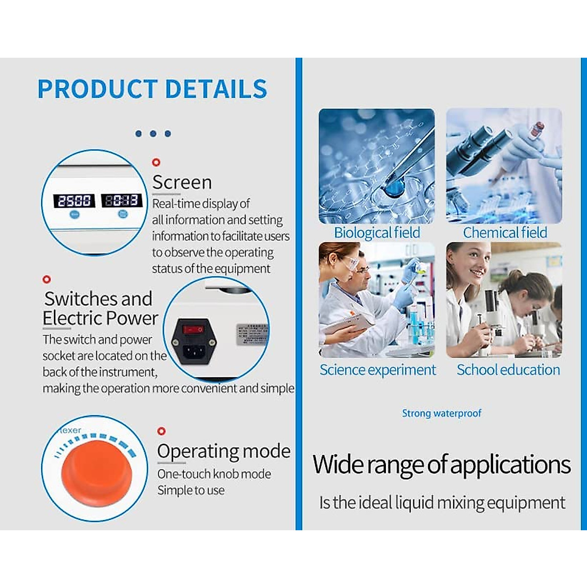 HFBTE Vortexer Mixer Speed 100 to 2500rpm Multiple Tubes Vortex Mixer Professional Bottle Lab Ink Glue Blood Vortexer Mixer Shaker with DC Brushless Motor Foam Rack 15xφ22mm Test Tube φ22-φ25mm 25ml