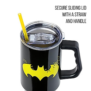 Silver Buffalo DC Comics Batman Logo Stainless Steel Tumbler with Handle and Straw, Fits in Standard Cup Holder, 40 Ounces