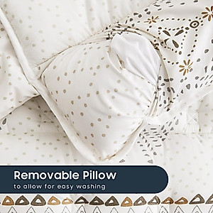 Wake In Cloud - Nap Mat with Removable Pillow for Kids Toddler Boys Girls Daycare Preschool Kindergarten Sleeping Bag, Beige Boho Pattern Printed on Ivory Cream, 100% Soft Microfiber