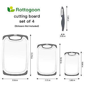 Cutting Boards for Kitchen, Plastic Chopping Board Set of 4 with Non-Slip Feet and Deep Drip Juice Groove, Easy Grip Handle