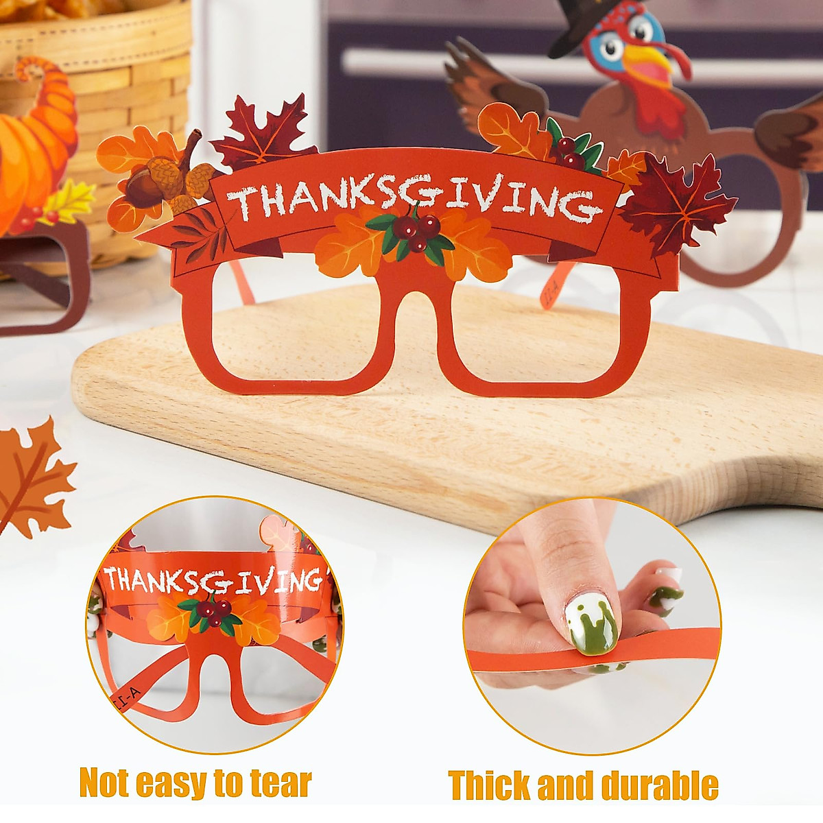 AMOR PRESENT 24PCS Thanksgiving Turkey Eyeglasses, Turkey Eyewear Frame Party Photo Props Thanksgiving Paper Glassess for Kids Adults Thanksgiving Day Party Favors