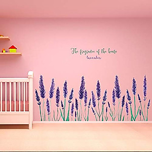 Amaonm Removable Creative Purple Lavender Wall Decal DIY Flower Fresh Grass with Lettering Wall Stickers Peel and Stick Art Decor for Kids Girls Bedroom Living Room Bathroom Nursery (Lavender)