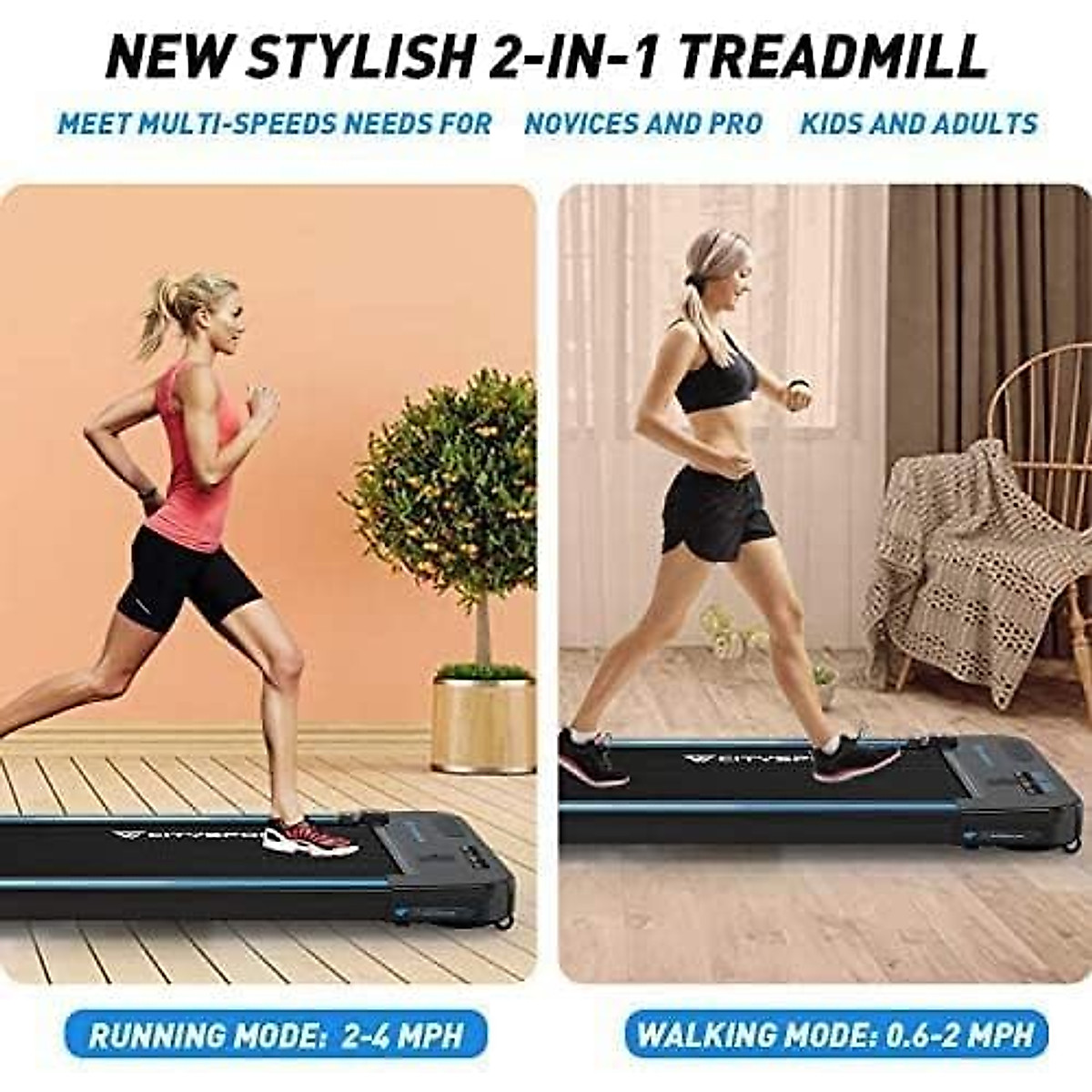 CITYSPORTS Treadmills for Home, Under Desk Treadmill Walking Pad Treadmill with Audio Speakers, Slim & Portable Treadmill with Remote & Dual LED Display, Office & Home Treadmills