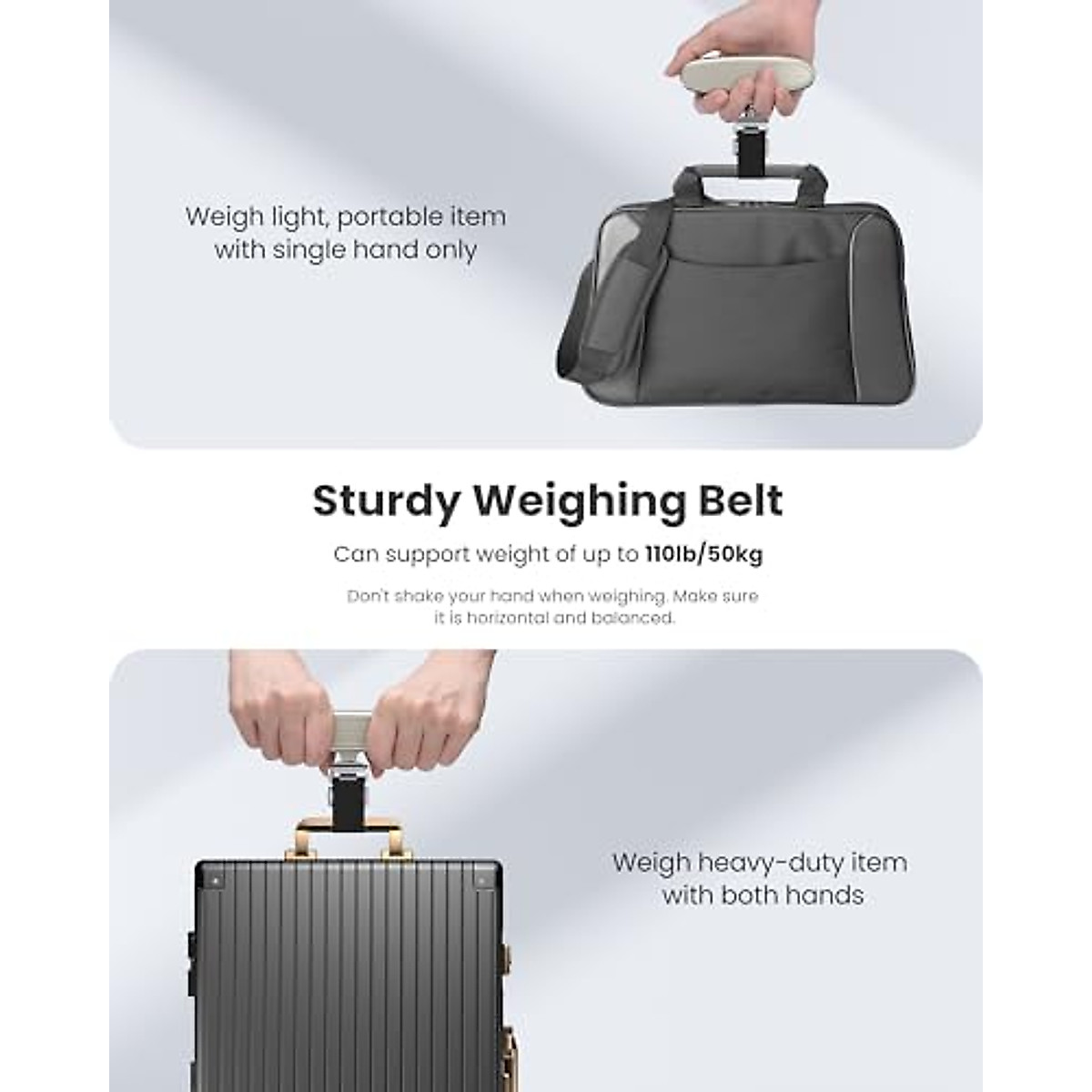RENPHO Luggage Scale, Travel Essentials, Portable Digital Suitcase Weight Scale with Backlit LCD Display for Travel, Baggage Weighing Scale with Tare Function, 110lb/50kg, Battery Included