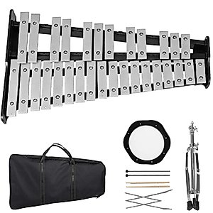 Giantex Percussion Glockenspiel Bell Kit 30 Notes with Carry Case, Practice Pad, Adjustable Height Stand, Bell Mallets, Wooden Sticks, Music Stand, Xylophone Percussion Instrument Set