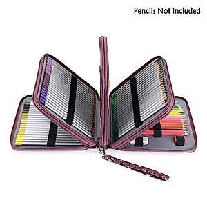 BTSKY Colored Pencil Case- 160 Slots Pencil Holder Pen Bag Large Capacity Pencil Organizer with Handle Strap Handy Colored Pencil Box with Printing Pattern Purple Stars
