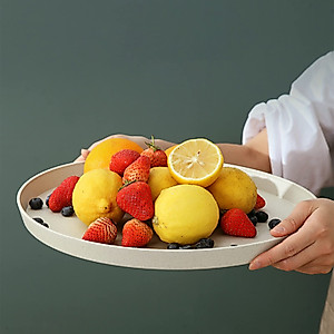 2 Pack Round Plastic Serving Tray Platter, 13 Inch Lightweight Wheat Straw Food Tray, Tea Tray for Party, Reusable Restaurant Fast Food Holder for Cup Cake Snack Fruits (Beige)