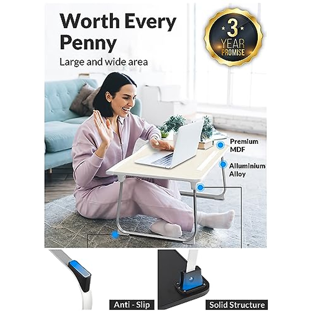 Cooper Mega Table - Large Laptop Desk for Bed, Portable Table Tray, Laptop Stand with Built-in Tablet, Phone Slot, Storage Drawer for Working, Gaming, and Eating on Couch/Sofa/Floor