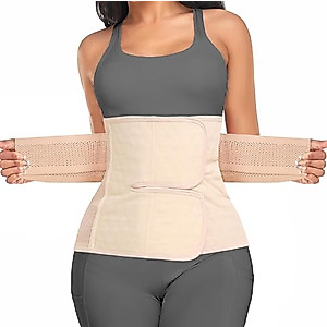 Postpartum Belly Wrap Postpartum Belly Band, Abdominal Binder Postpartum Essentials Post Surgery Belly Support Belt(Small/Medium, 2-Beige)