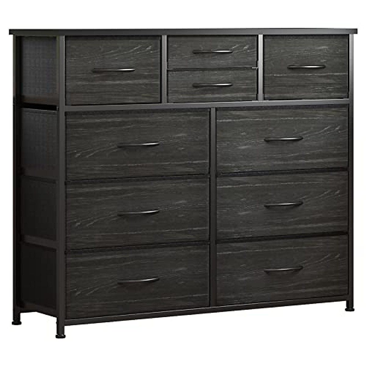 LUMTOK 10-Drawer Dresser, Fabric Dressers Drawers for Bedroom, Hallway, Nursery, Closets, Steel Frame, Wood Top, Easy Pull Handle (Black Wood Veins)