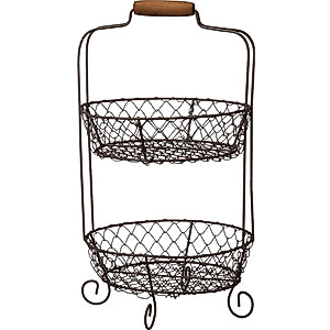 Primitives by Kathy 2-Tier Metal Countertop Fruit Basket, Loop and Lattice Wire Bowl Stand, 8.50" Diameter x 14.75"