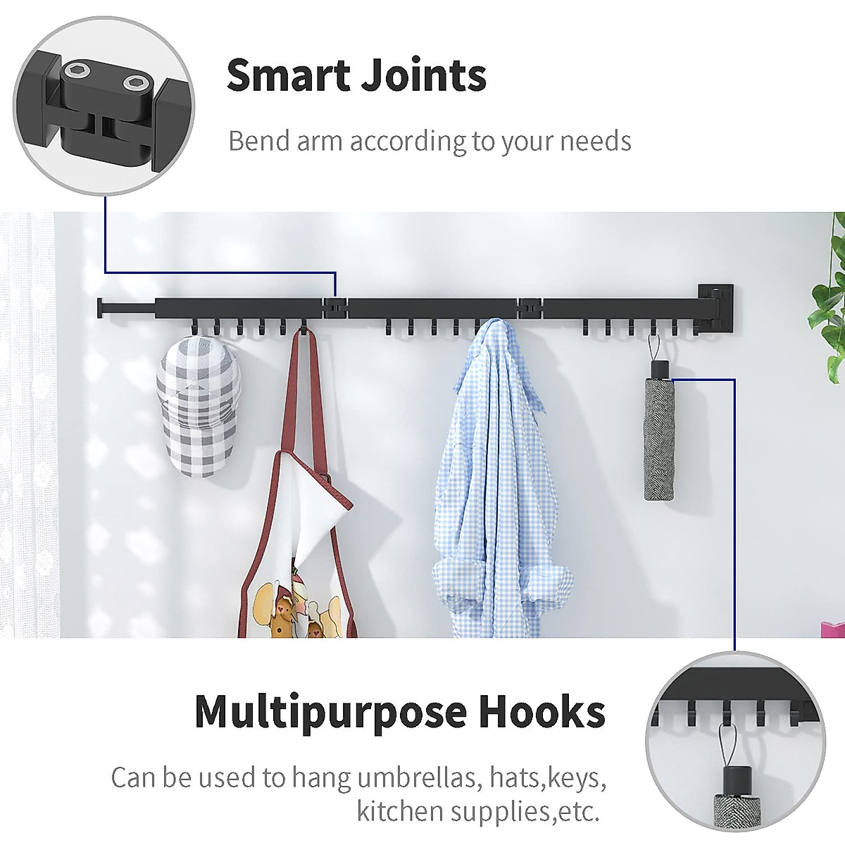 BESTHLS Wall Mounted Portable Clothes Drying Rack with Space Saver Clothes Hangers Design Universal for Balcony Mudroom Bedroom Kitchen Foldable Laundry Rack (3-Pole Black)