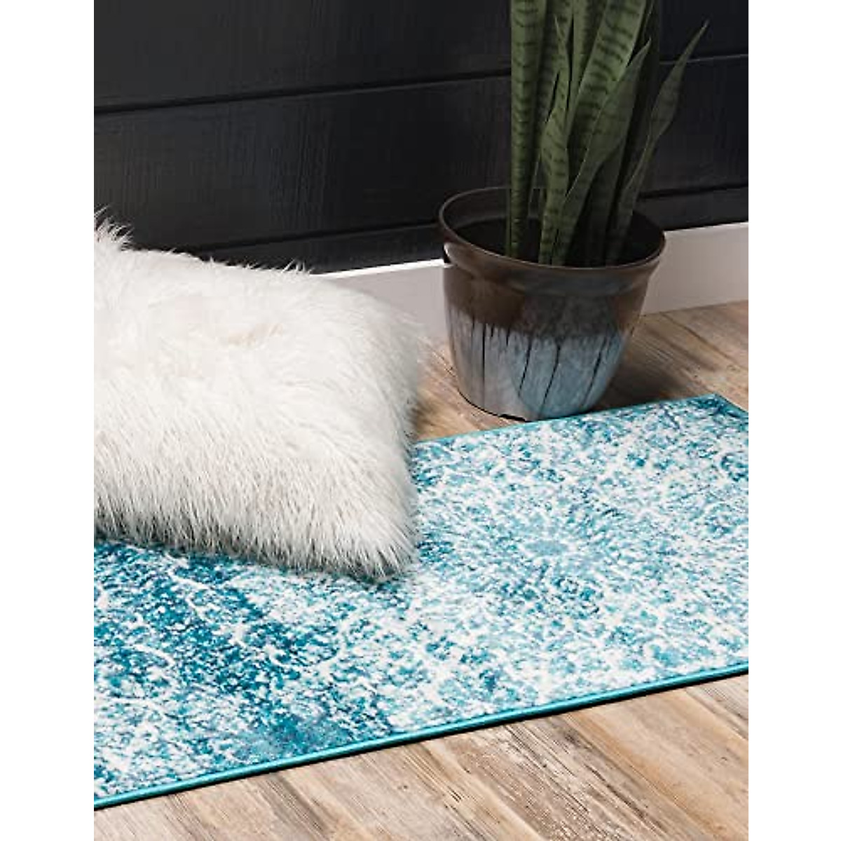 Unique Loom Sofia Collection Area Rug - Grace (2' x 6' 9" Runner, Turquoise/ Ivory)