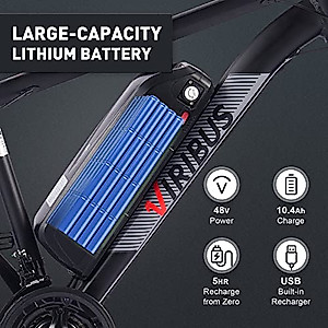 Viribus Electric Bike, 26 inch Electric Mountain Bike for Adults with Throttle, 21 Speed Electric Bicycle, 25 mph E Bike with 48V Removable Battery, Disk Brakes, Adjustable Seat, eBike Men Women
