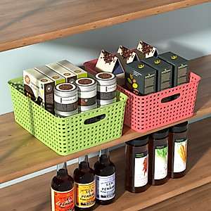 Ponpong Plastic Storage Baskets, plastic weave basket, 4 Packs