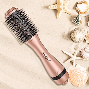 Adagio California Blowout Brush: 2-in-1 Hot Air Brush Styler and Dryer - Negative Ion Round Brush - Hair Dryer Brush with Straightener Function - Hair Styling Tools for Women… (2-inch, Rose Gold)