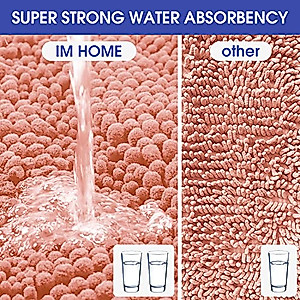 ACCUMTEK Striped Coral Bathroom Rug Set 3 Pieces Ultra Soft, Non Slip Chenille Toilet Mat, Absorbent Plush Shaggy Bath Mats for Bathroom, Bedroom, Kitchen