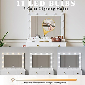 VIVILIFE 36’’ W Vanity Set, Vanity Desk with Power Outlet, Makeup Table with Mirror and LED Lights, Adjustable Lighting, 5 Drawer and Functional Desk Surface, Bedroom Choice for Women and Girls