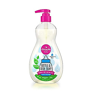 Dish Bundle by Dapple Baby Includes Baby Bottle & Dish Liquid by Dapple Baby Travel Size 3 Fl Oz, and 16.9 Fl Oz Bottle, 2 ct., Fragrance-Free - Plant-Based - Hypoallergenic