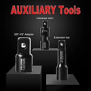 WIILDIS 1/4" Drive Impact Socket Set, 54-Piece, 6-Point, SAE/Metric, 5/32 Inch - 9/16 Inch, 4mm - 15mm, Standard/Deep,CR-V, Heavy Duty Storage Case for Household, Automotive Repair & DIY Project